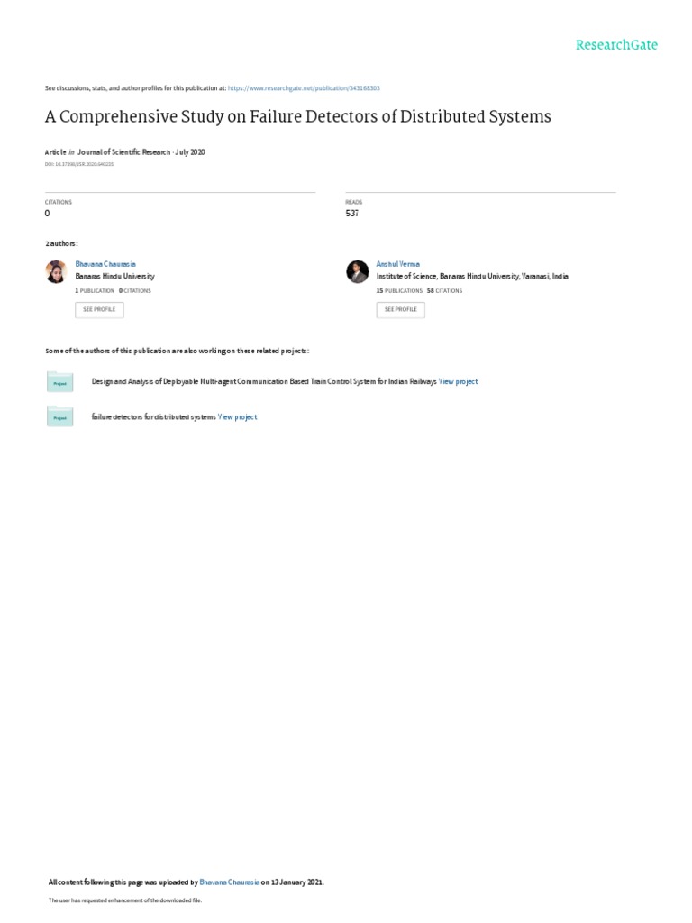 A Comprehensive Study On Failure Detectors of Distributed Systems | PDF
