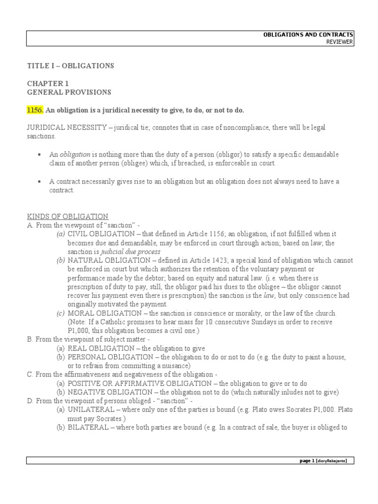 Obligations and Contracts Reviewer | PDF | Negligence | Law Of Obligations