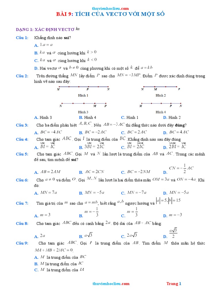 Trac Nghiem Bai 9 Tich Cua Vecto Voi Mot So KNTT | PDF