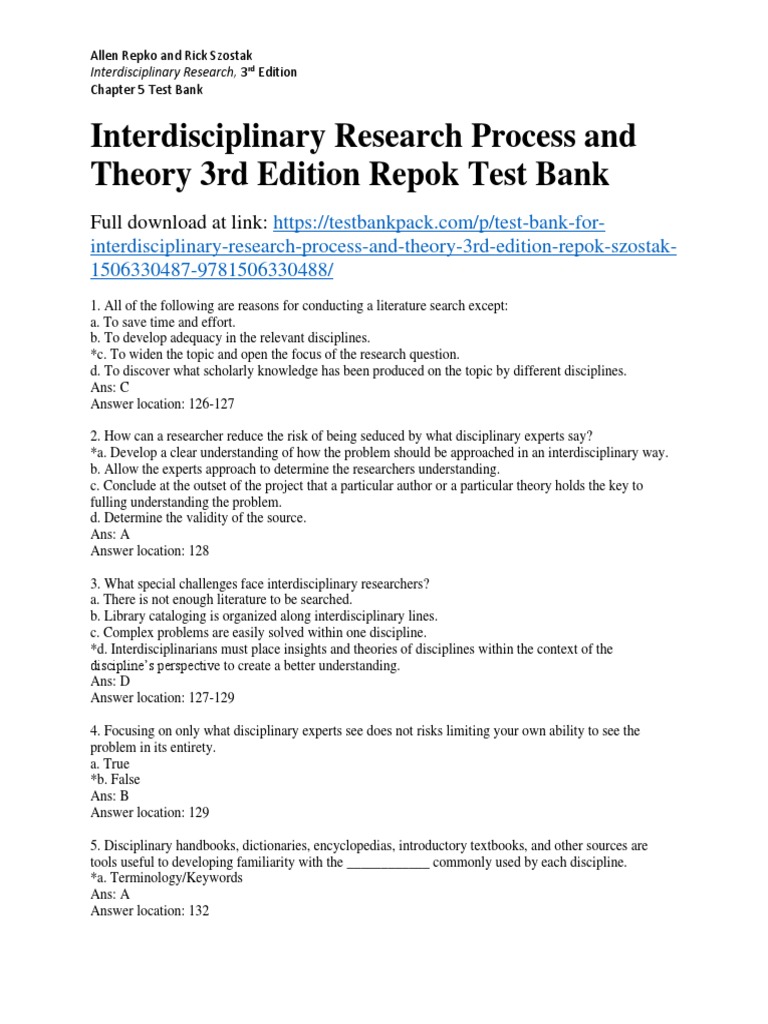 Interdisciplinary Research Process And Theory 3rd Edition Repok Test