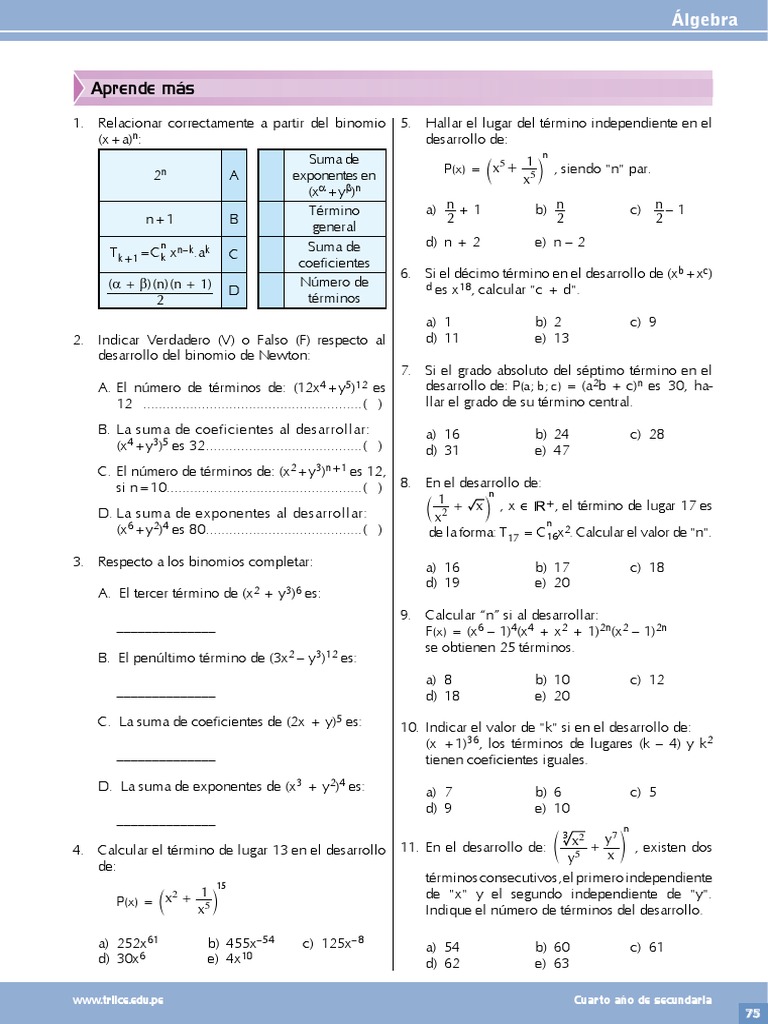 Binomio de Newton | PDF | Álgebra | Matemáticas
