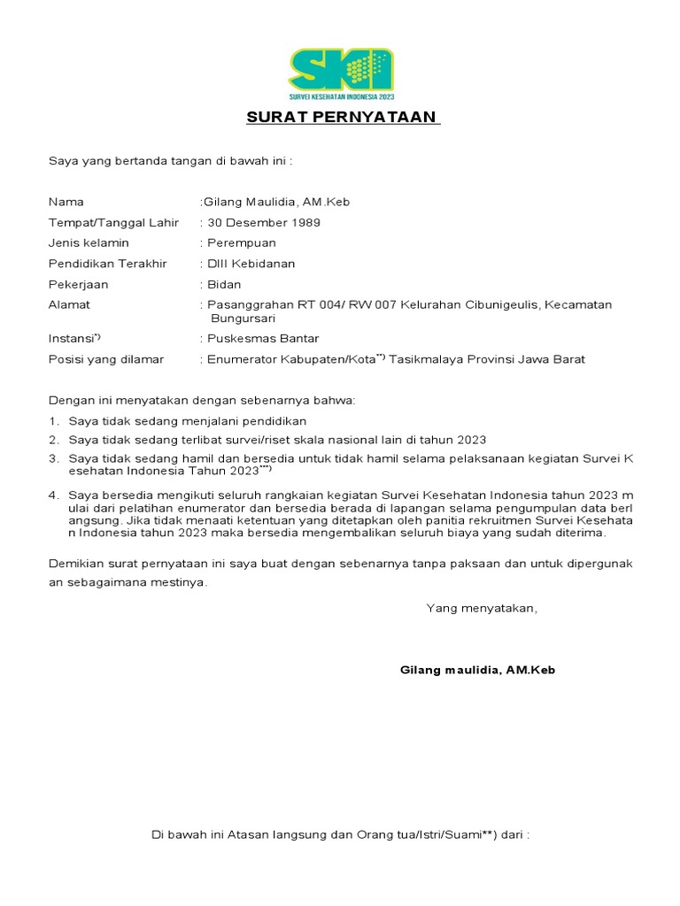 Surat Pernyataan Enum | PDF