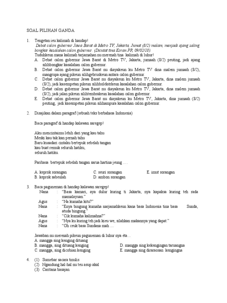 Soal Us Bhs Sunda 2023 | PDF