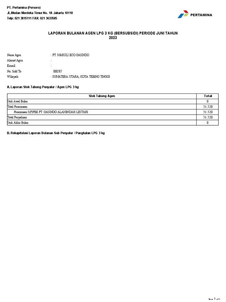 Laporan Penyaluran LPG Juni 2023 (Maruli) | PDF