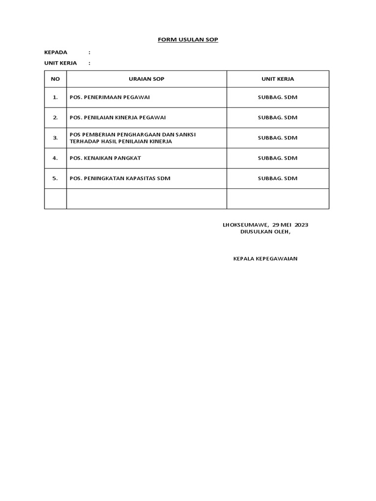 Form Usulan Sop | PDF