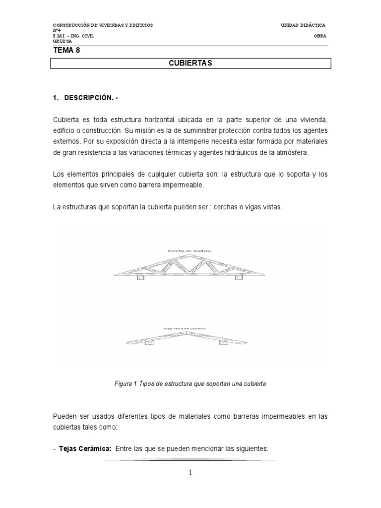 Tema 8 Cubiertas | PDF | Hormigón | Techo