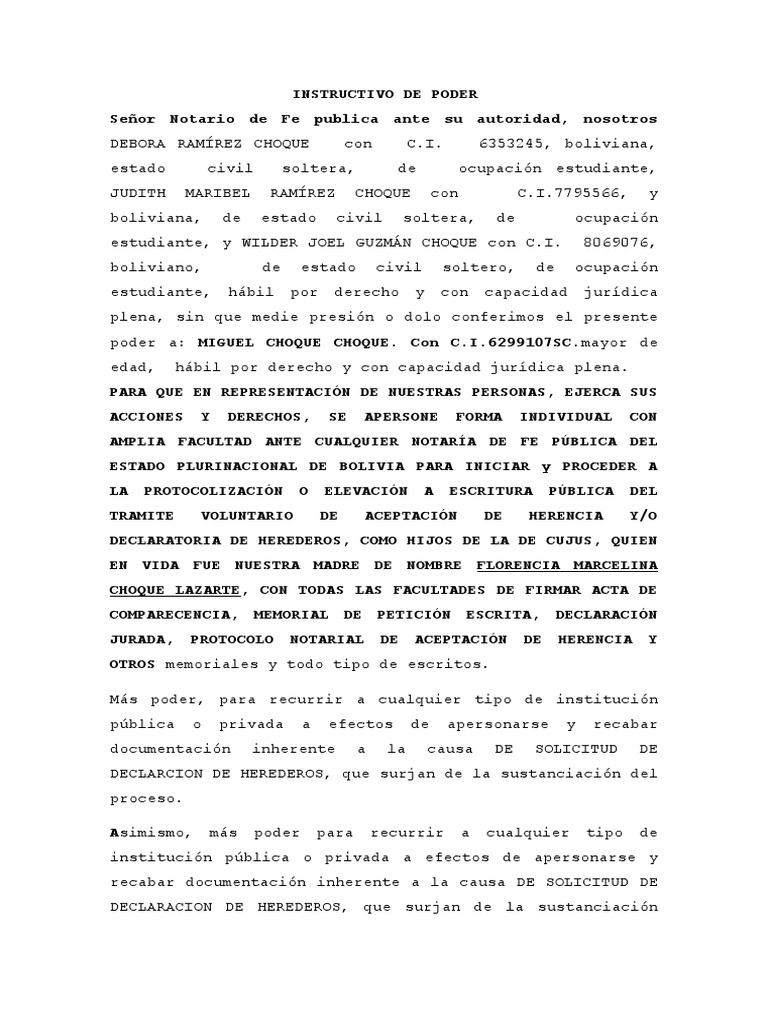 Instructivo de Poder para Declaratoria Notarial Notarial | PDF | Justicia | Crimen y violencia