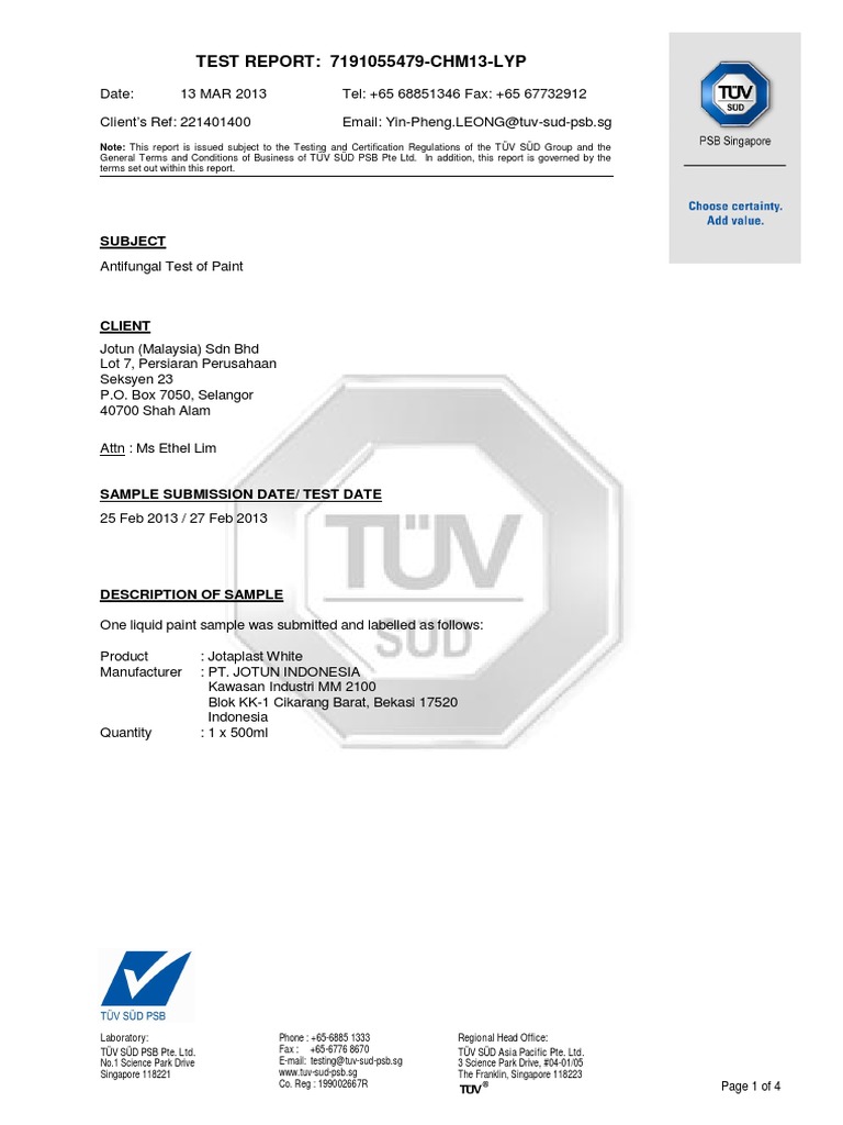 Jotaplast (ID) Fungus Test Report | PDF