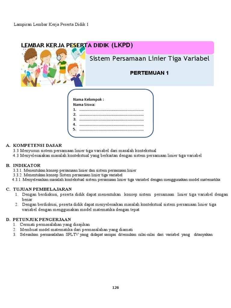 LKPD 1 SPLTV | PDF | Metode & Bahan Ajar