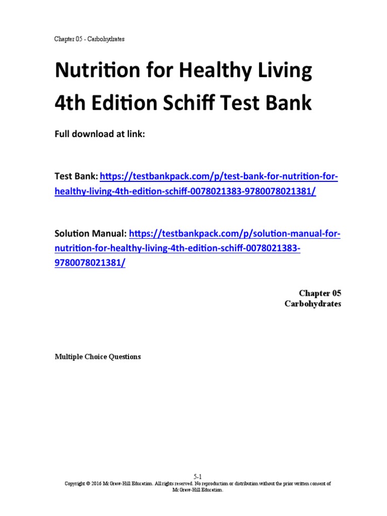 Nutrition For Healthy Living 4th Edition Schiff Test Bank 1 | PDF