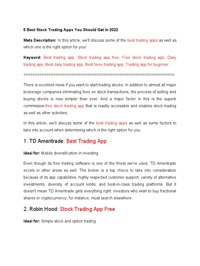 5 Best Stock Trading Apps You Should Get in 2022 | PDF | Stocks ...