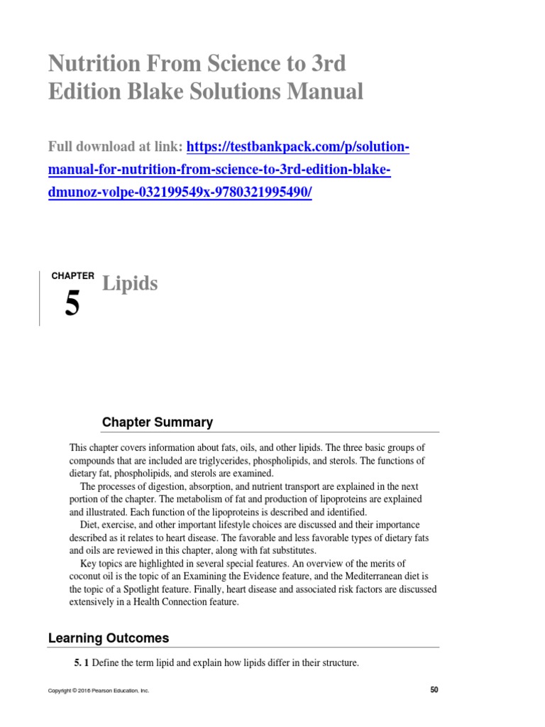 Nutrition From Science To 3rd Edition Blake Solutions Manual 1 | PDF