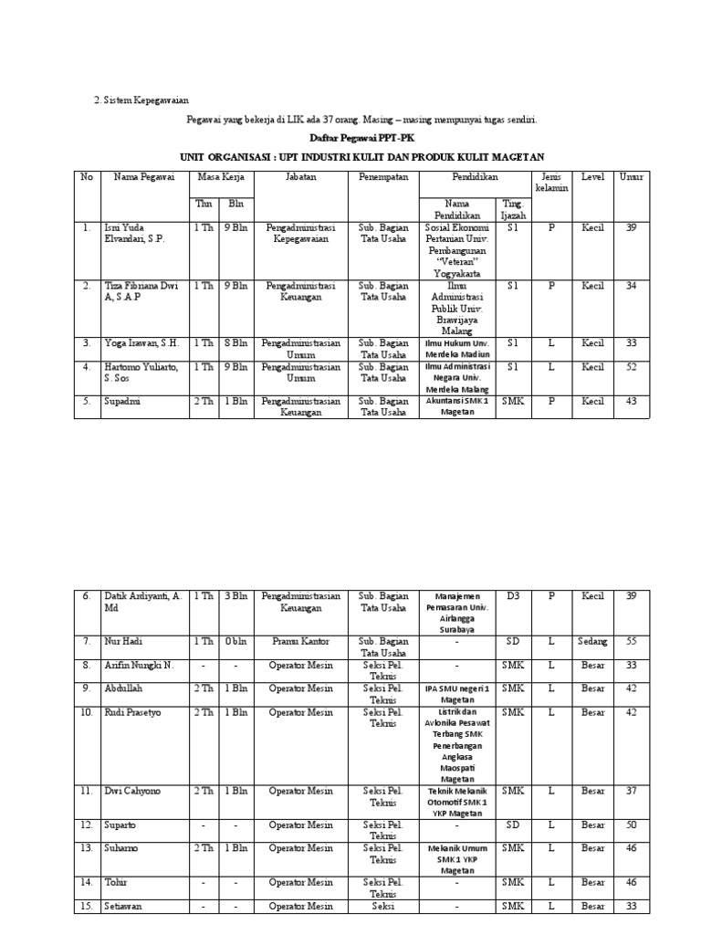 Sistem Kepegawaian PTT PK | PDF