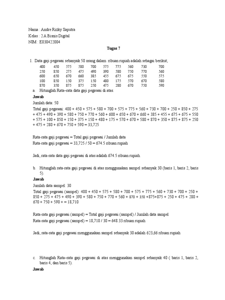 Andre Rizky Saputra (E030422006) Tugas 7 Statistika | PDF