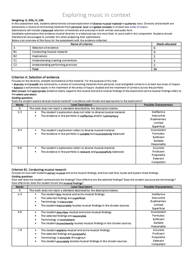 Music Context Assessment Guide | PDF | Cognition | Learning