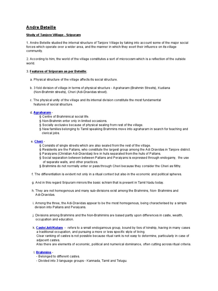 Andre Beteille Study of Tanjore Village - Sripuram | PDF | Caste