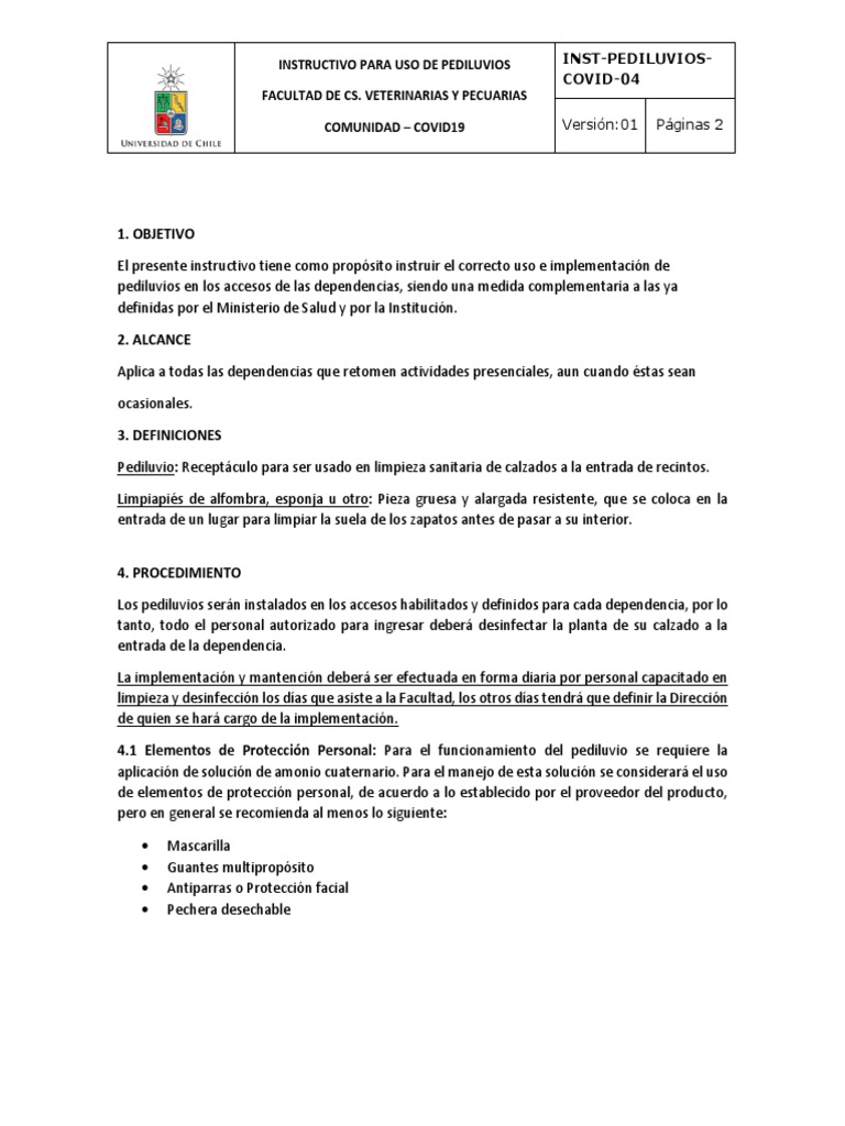 07. Instructivo Para Uso de Pediluvios FAVET | PDF