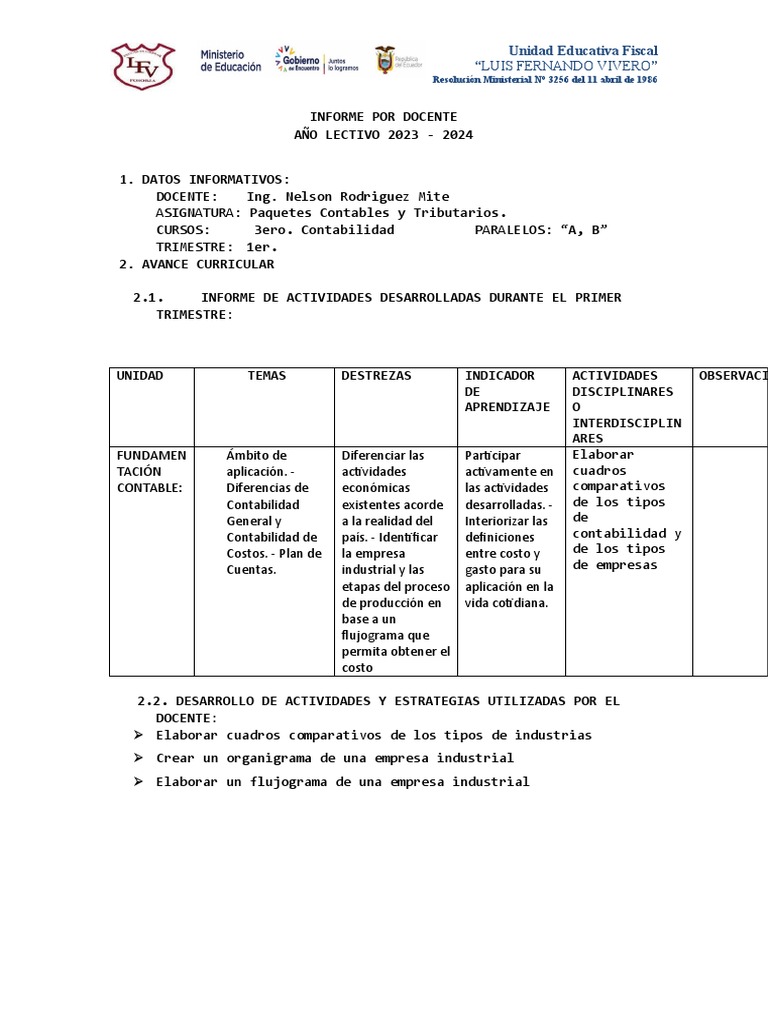 Informe Por Docente-Tercero C.C. | PDF