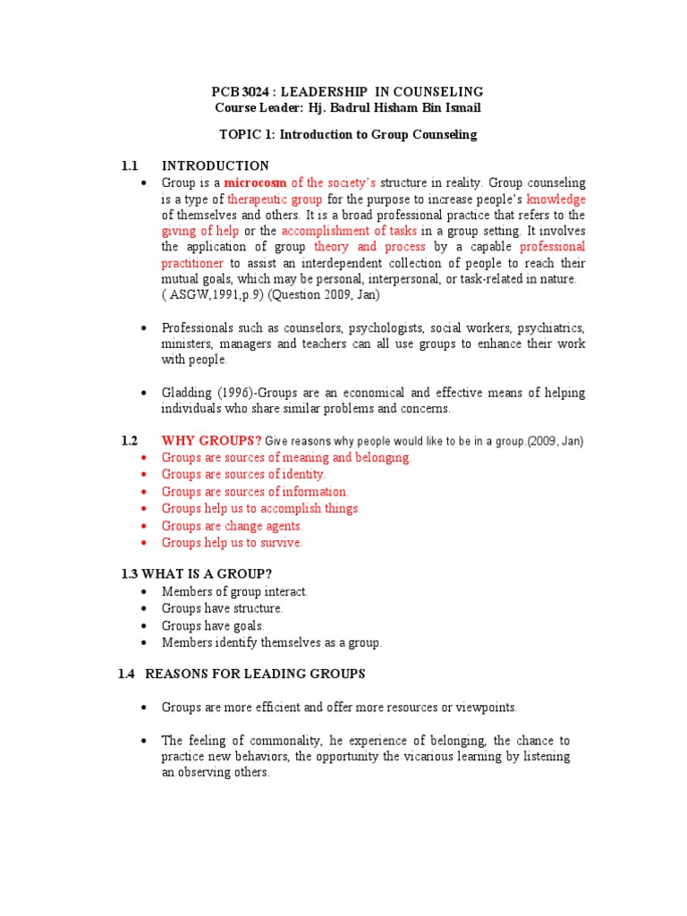 Notes Leadership in Counseling | PDF