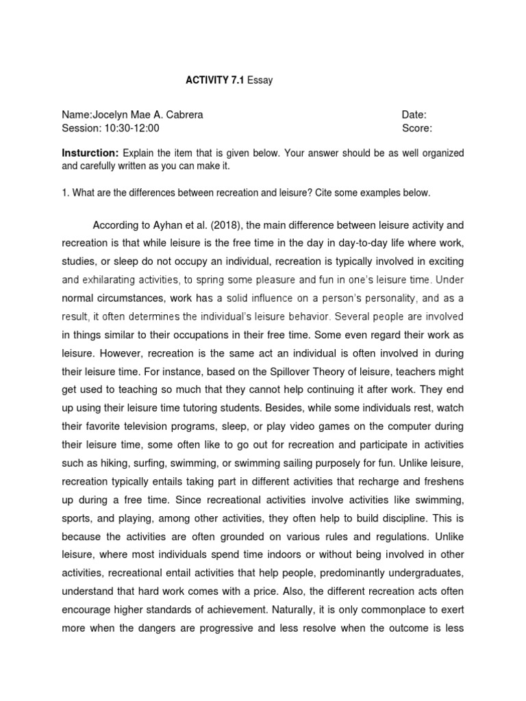 Activity 7.1 | PDF | Recreation | Leisure