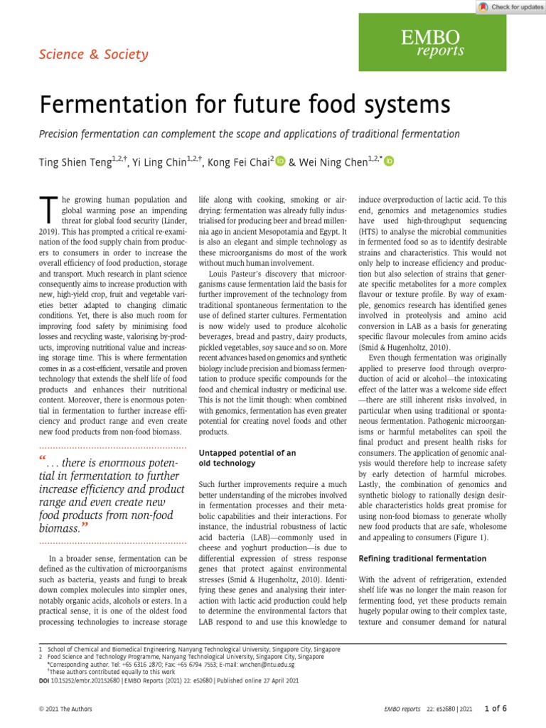 Fermentation For Future Food Systems | PDF