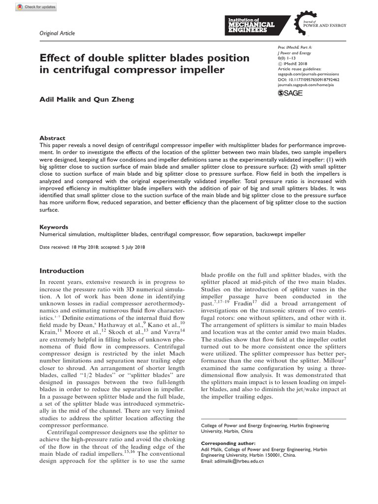 Effect of Double Splitter Blades Position in Centrifugal Compressor ...