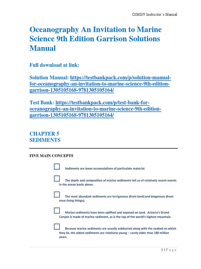 Oceanography An Invitation To Marine Science 9th Edition Garrison Solutions Manual 1 | PDF