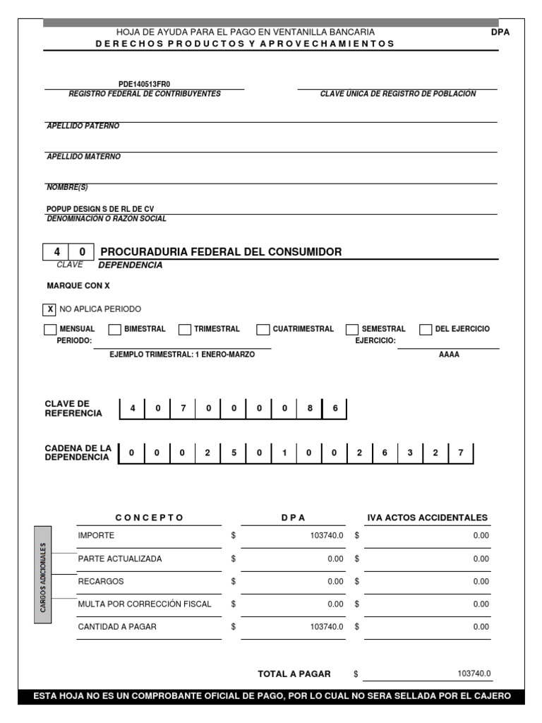 Guía de Pago en Ventanilla Bancaria | PDF