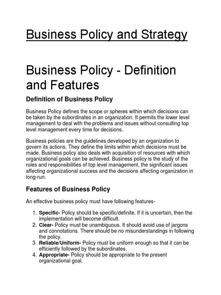 Business Policy and Strategic Management - BBA 6th Semester | PDF