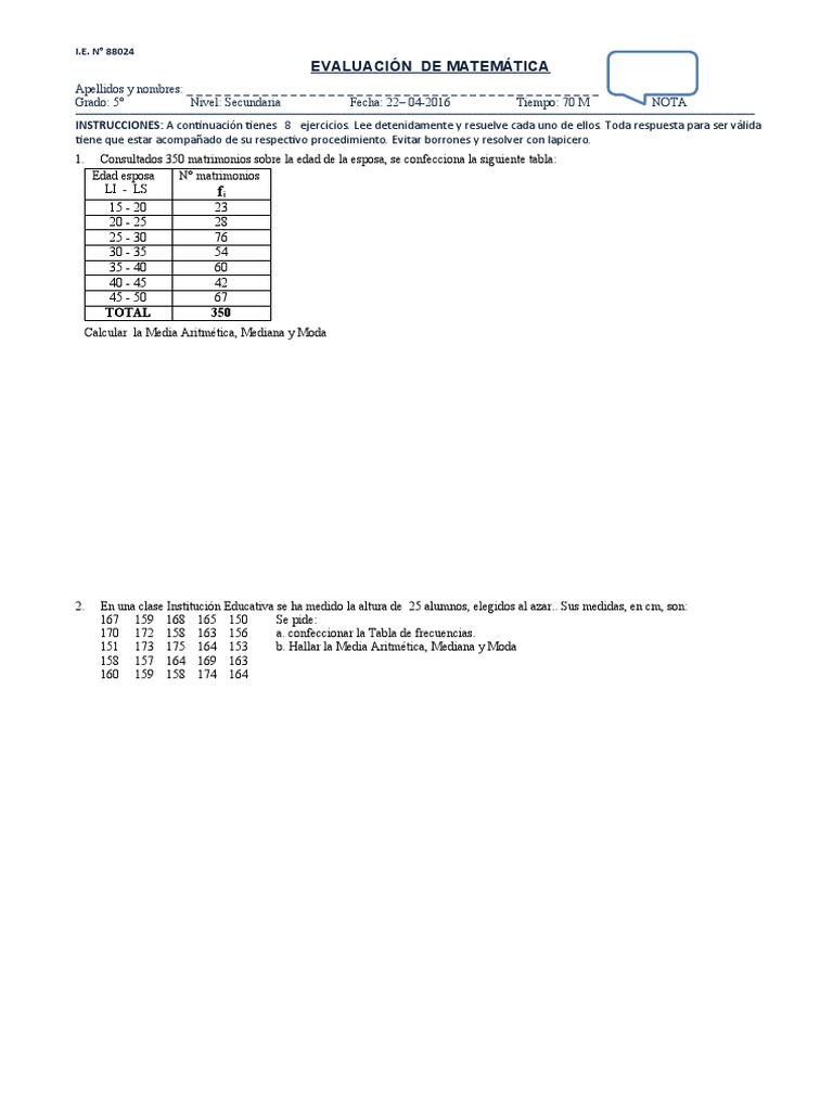 Evaluacion de Estadistica - 5° | PDF