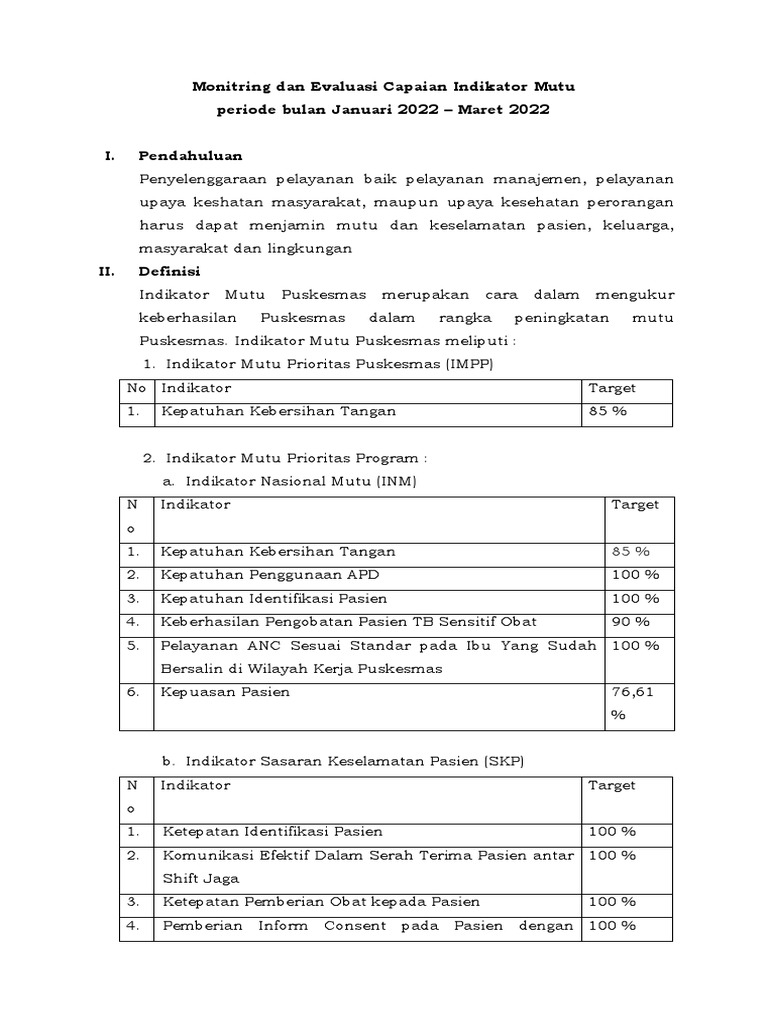 Capaian Indikator Mutu Puskesmas Q1 2022 | PDF