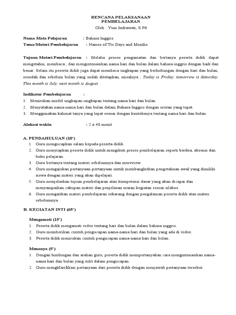 RPP Days and Months Yuni CGP | PDF