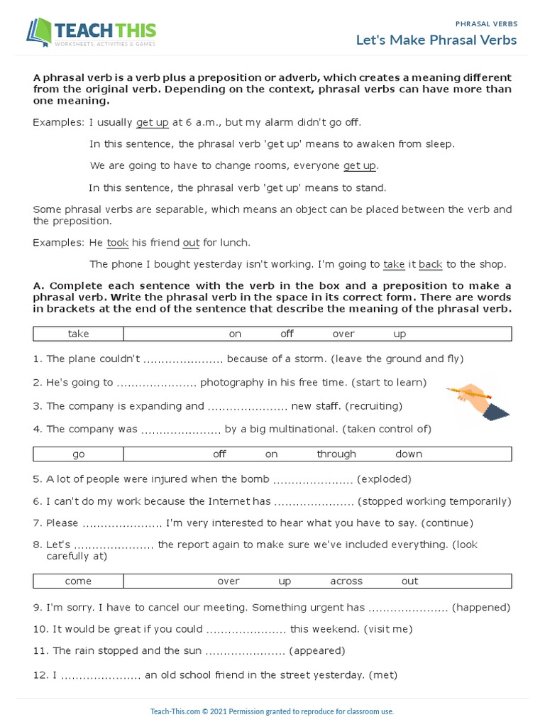 TASK 2 Lets Make Phrasal Verbs Students PDF Verb Preposition And