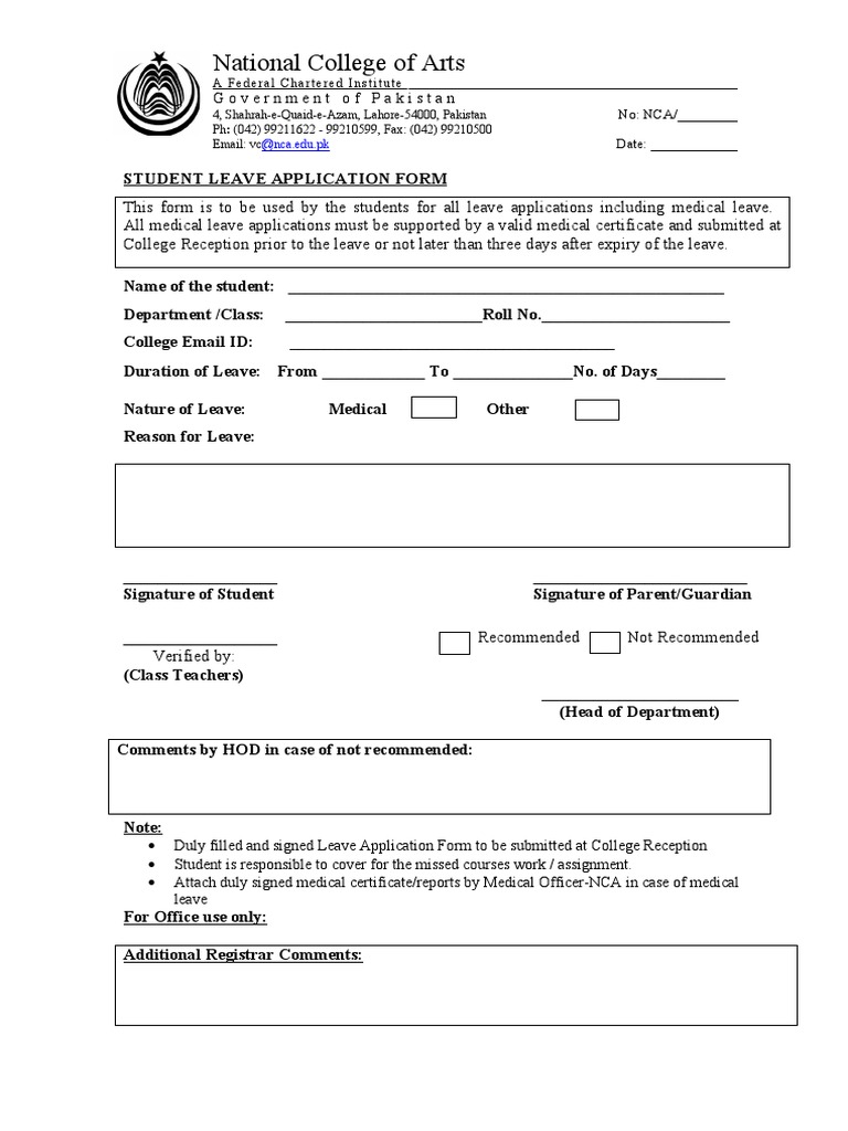 Student Leave Form 27 4 23 | PDF