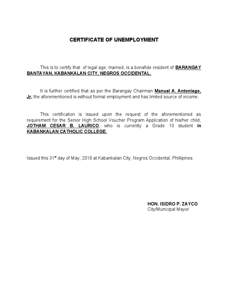 Certificate of Unemployment | PDF