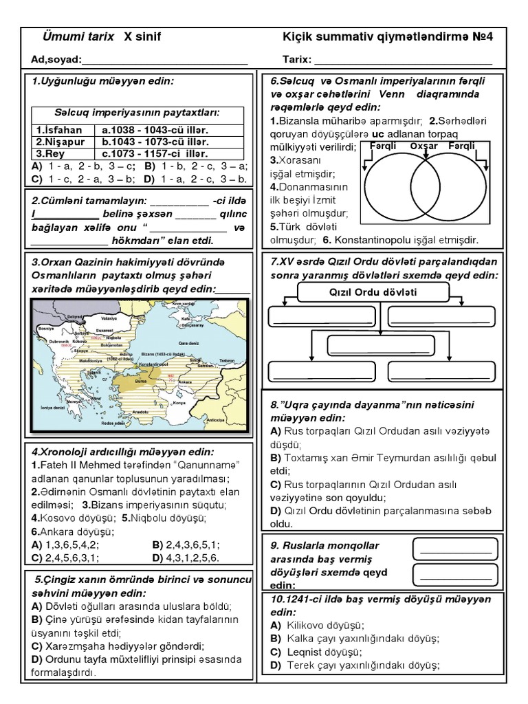 Ümumi Tarix X Sinif KSQ 4 | PDF