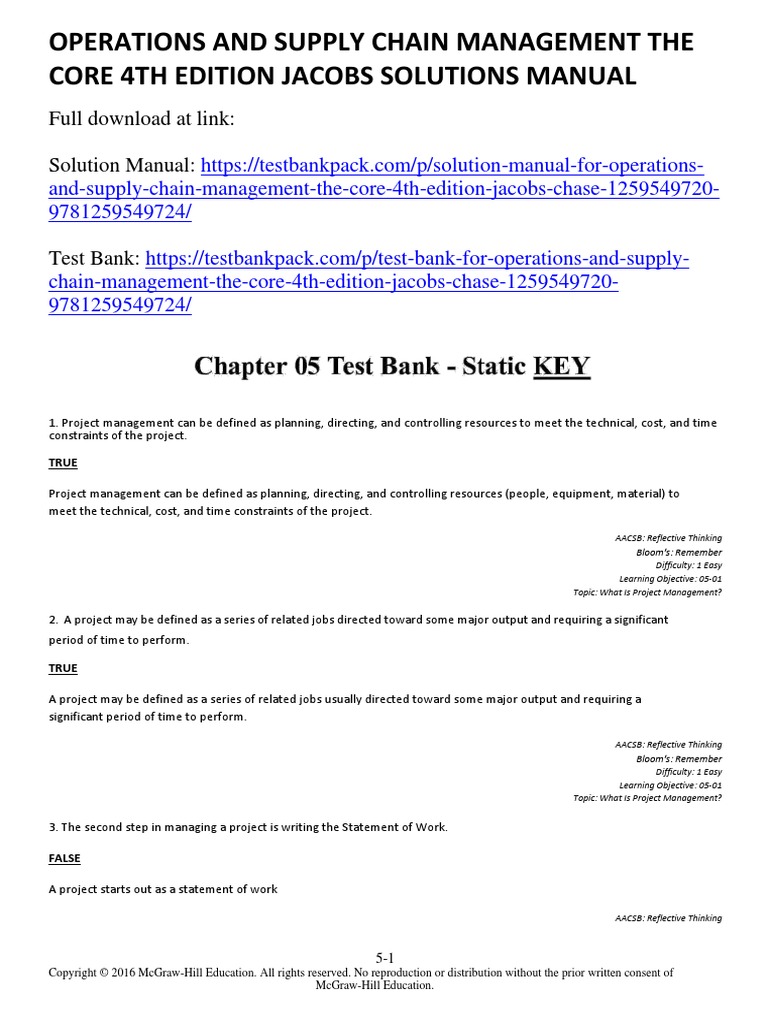 Operations and Supply Chain Management The Core 4th Edition Jacobs Test ...