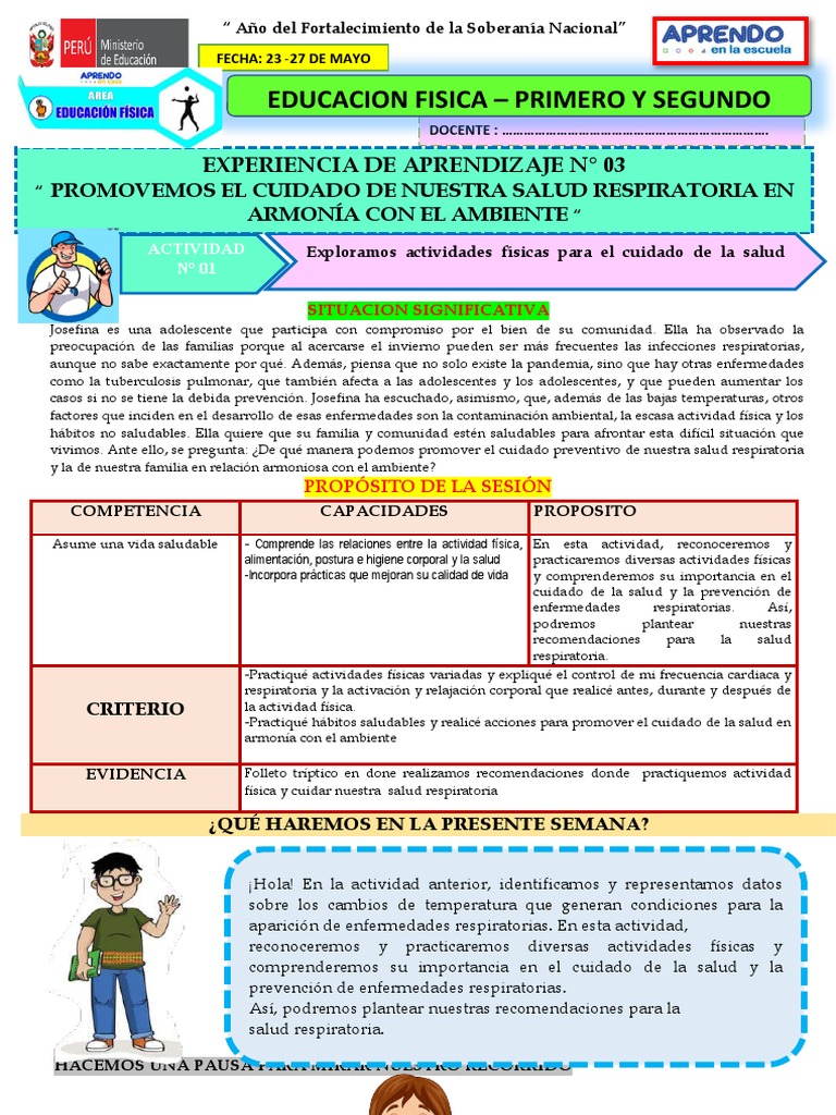 Experiencia de Aprendizaje #03 - Actividad 01 - 1ero y 2do - Educacion Fisica | PDF