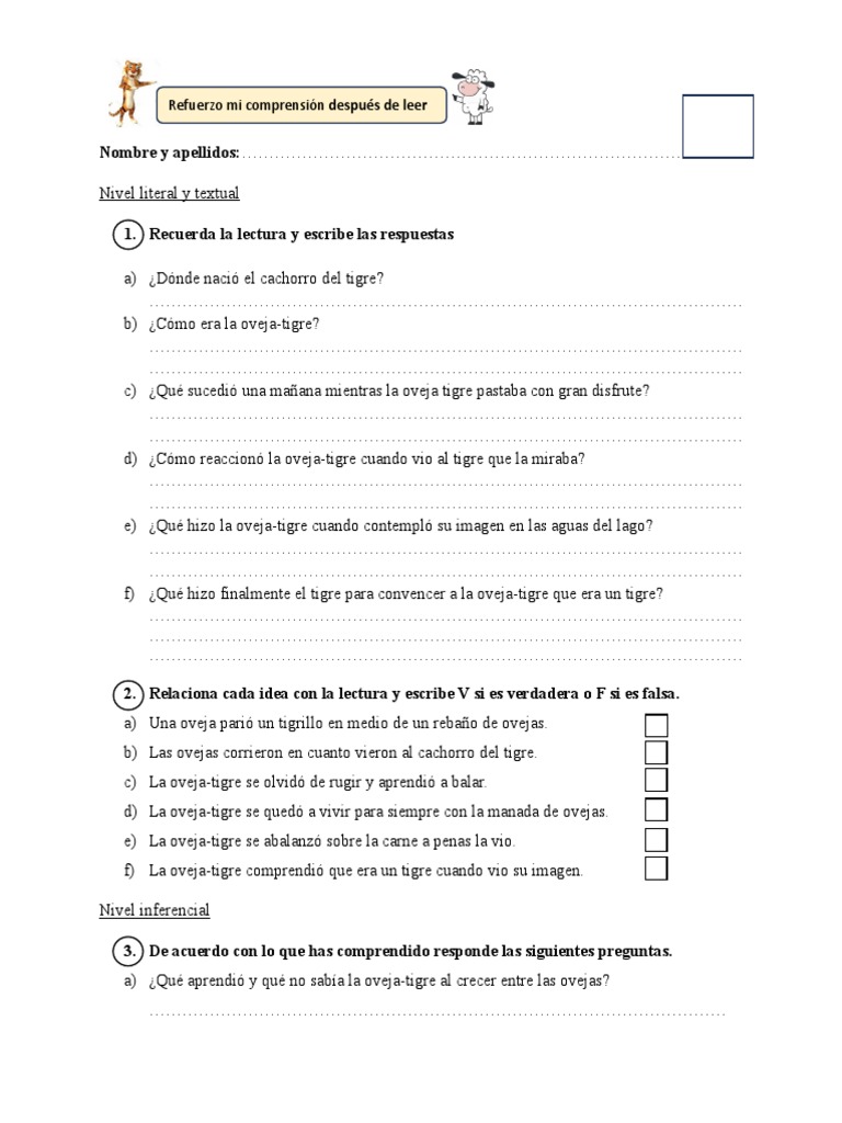 Ficha De Preguntas La Oveja Tigre Pdf