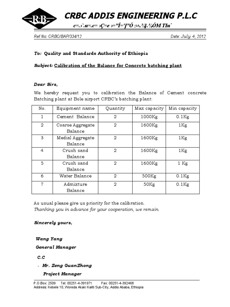 Calibration of The Balance For Concrete Batching Plant | PDF