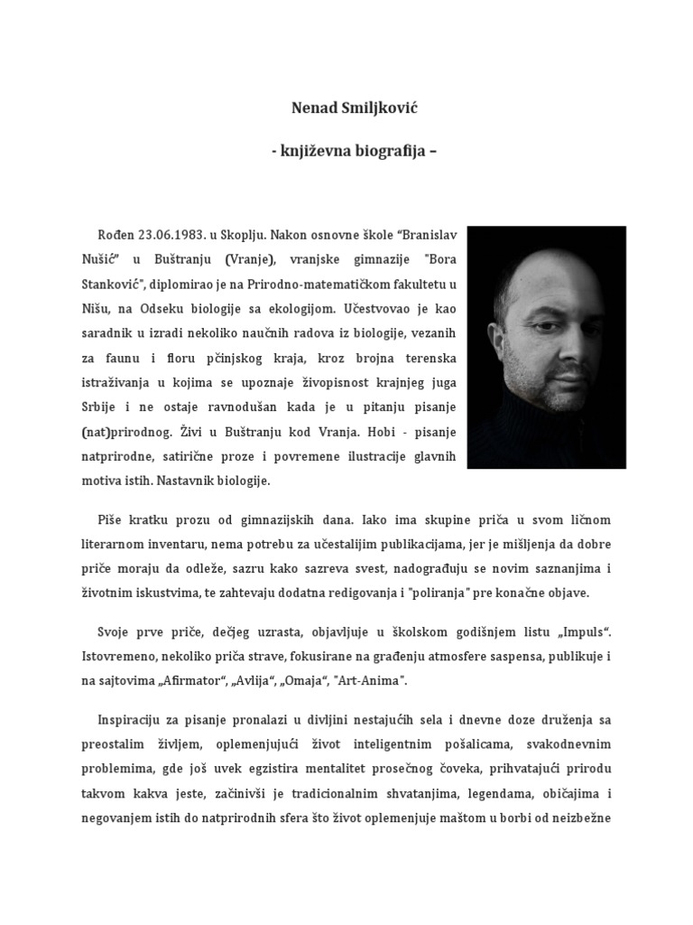 Knjizevna Biografija - Nenad Smiljkovic | PDF