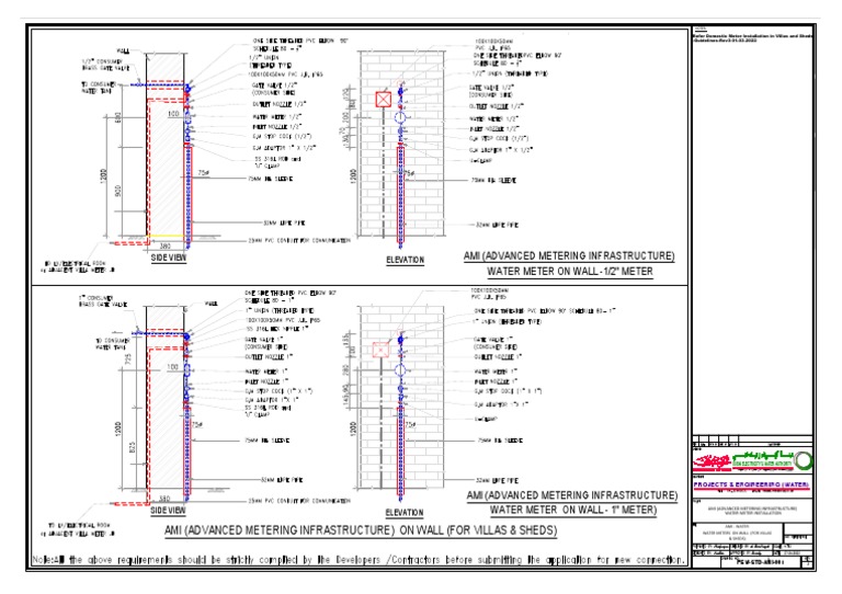 1a Domestic Water Meter Installation in Villas and Sheds Drawing PEW ...