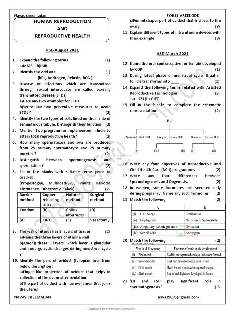 Human Reproduction & Health Overview | PDF