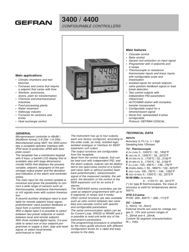 Gefran 3400/4400 Controller Overview | PDF | Thermocouple | Electricity