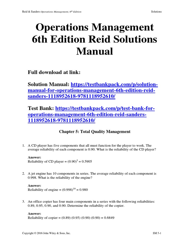 Operations Management 6th Edition Reid Solutions Manual 1 | PDF