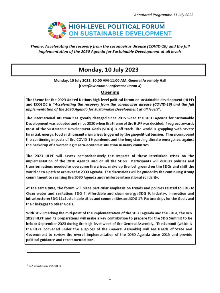 2023 HLPF and HLS Annotated Programme - 1 | PDF | Sustainability ...