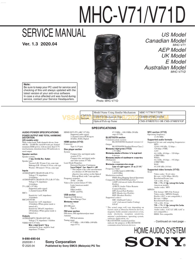 Sony MHC-V71D | PDF
