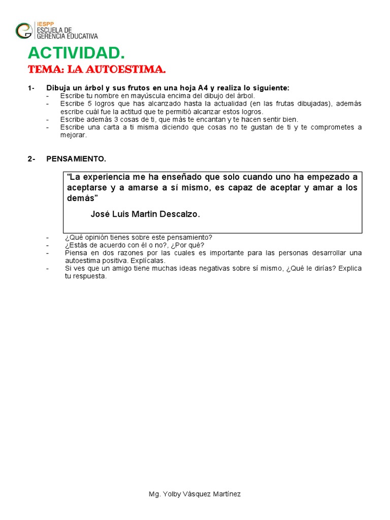 Actividad-Semana 9 - La Autoestima | PDF