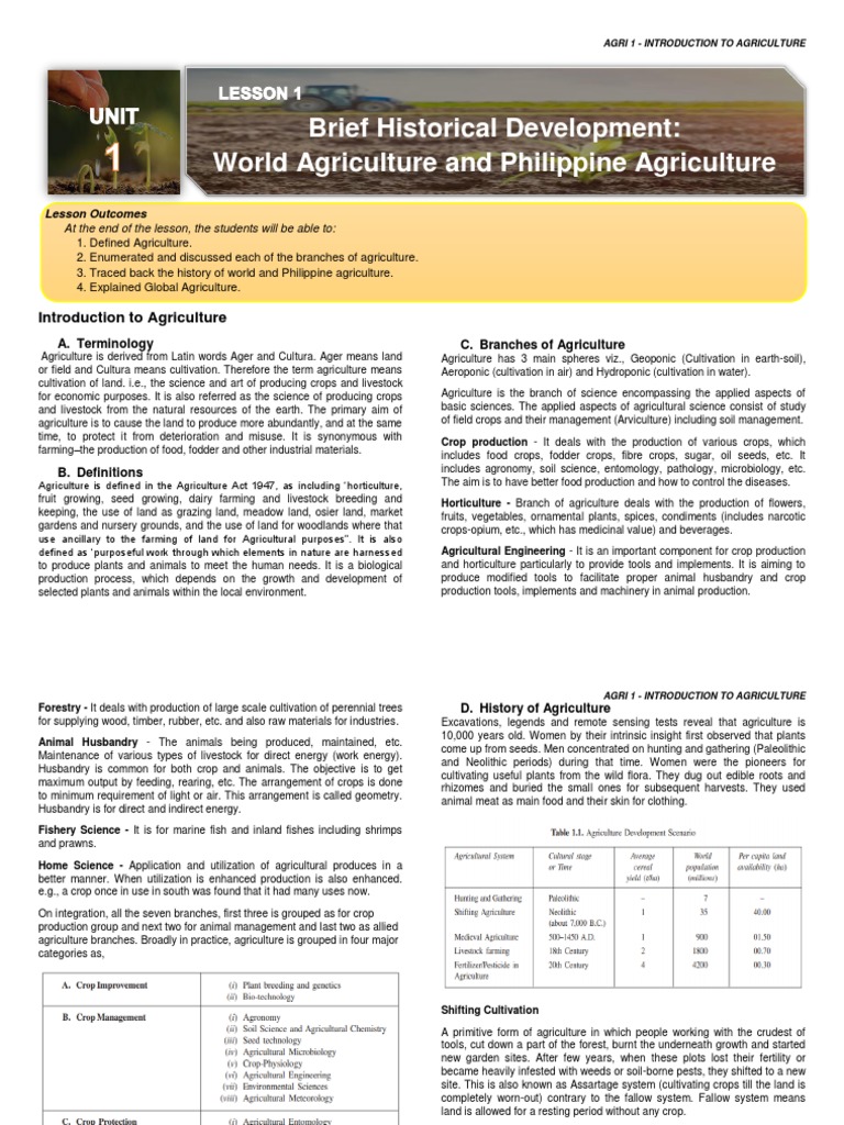 Unit 1 Lesson 1 | PDF | Agriculture | Horticulture