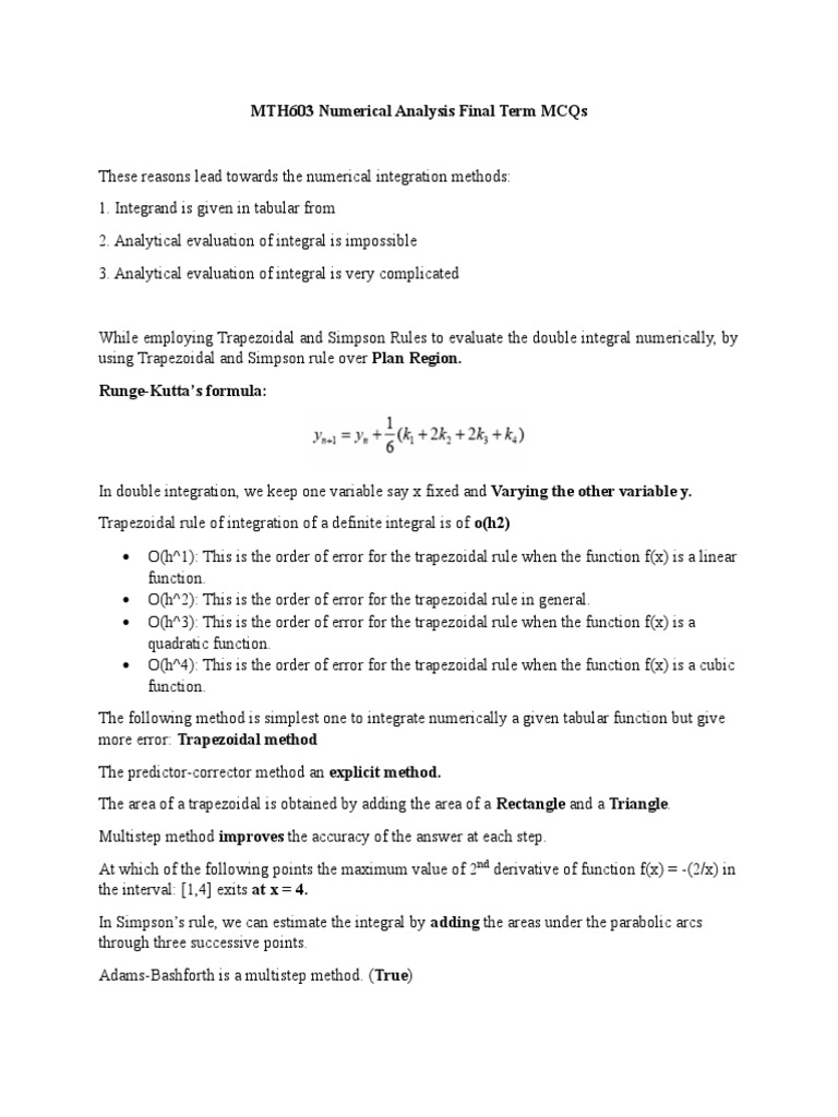 MTH603 4th Quiz 2023 | Download Free PDF | Integral | Numerical Analysis